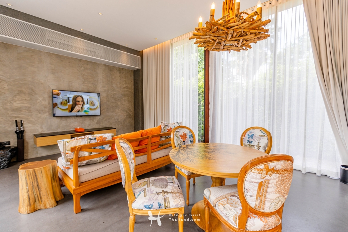 The resort area is shaded with a variety of trees, both small and large ...